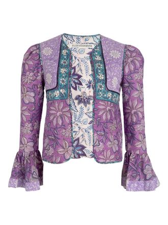Alix of Bohemia floral ruffled-sleeves cropped jacket - Violett