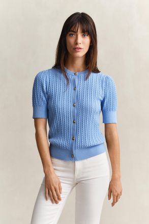 GANT Damen Zopfstrick Strickjacke aus Baumwolle (XXL) HYDRANGEA Blau