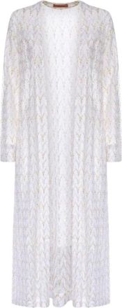 Missoni Femme, Pulls, Blanc, Taille: 36 FR Long Zig Zag Lace Cardigan