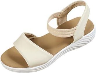 Generic Sandales compens&eacute;es pour femme avec sangle de cheville &eacute;lastique &agrave; bout ouvert - Sandales orthop&eacute;diques &eacute;l&eacute;gantes, respirantes et confortables - Coupe