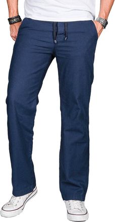 Alessandro Salvarini A. Salvarini Herren Leinenhose leichte lockere Stoffhose Sommer leinen Hose W29-W40 L30-L34 AS-034 [AS034 - Dunkelblau - W33 L34]