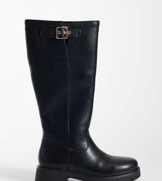 London Rebel London Rebel - Olivia - Bottes hauteur genou chunky larges avec boucle - Noir