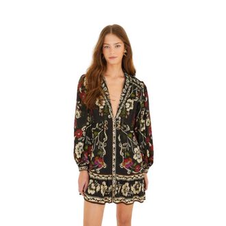 Farm Rio Mini Kleid Rokoko-Blumen - - Dresses - Damen - Schwarzk - M