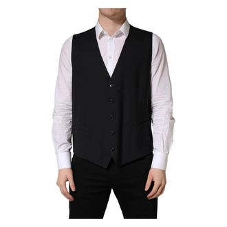 Dolce & Gabbana Homme, Vestes, Noir, Taille: 3XL Wool Single-Breasted Waistcoat