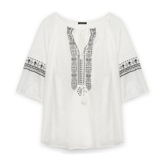 Fiorella Rubino Femme, Blouses et Chemises, Blanc, Taille: 54 FR Blouse avec Broderies Ethniques