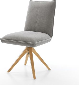 DELIFE Drehstuhl Lelio-Flex Strukturstoff Soft Grau Holzgestell kantig Natur 180&deg; drehbar Taschenfederkern, Esszimmerst&uuml;hle