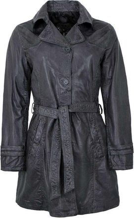 Maddox Lederjacke Borneo MADDOX - Damen Trenchcoat Ledermantel Mantel Lammnappa schwarz