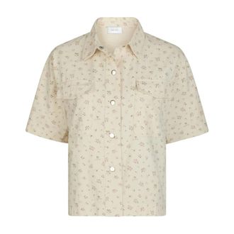 Neo Noir Blumige Denimbluse mit kurzen &Auml;rmeln - - Blouses & Shirts - Damen - Wei&szlig; - L
