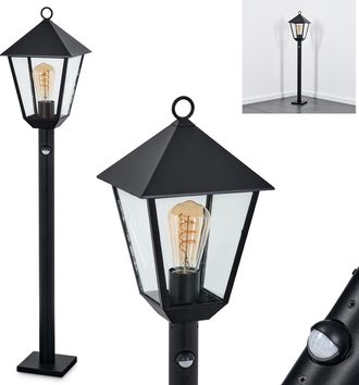 HOFSTEIN Außenwegeleuchte Anfei, Wegeleuchte mit Bewegungsmelder aus Metall/Glas in Schwarz/Klar, Außenleuchte in antikem Look, Höhe 102 cm, Gartenlampe, Garte