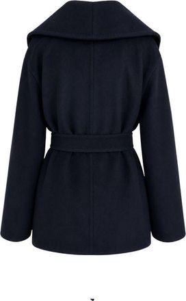 Max Mara Virgin Wool Wrap Coat - Navy