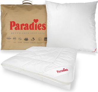 Paradies Sommerdecke 135x200 Set mit Kissen 80x80 - Prima Bio Sommerbettdecke + Softy Top Bio medium Kopfkissen, Bettzeug 135x200 Set