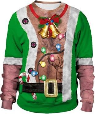 Generic Pull de Noël pour Homme Couple Imprimé Pull Moche Noël Décontracté Sweat-Shirt De Noël pour Homme Rigolo Sweat col Rond Pull Chaud Sweats à Manches Lo