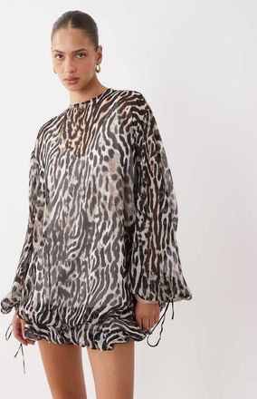 Asos robe courte en mousseline &agrave; col montant avec taille blousante et imprim&eacute; animal-Multi