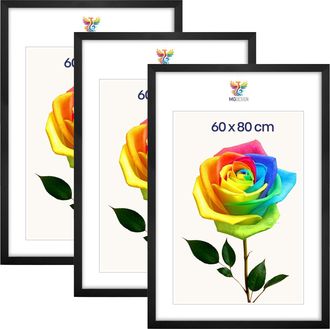 MG Design 3er Set Bilderrahmen 60 x 80 cm - Posterrahmen mit Schwarz Echtholzrahmen und bruchsicherem Acrylglas, Hoch & Quer mit verst&auml;rkter Wandaufh&auml;ngung
