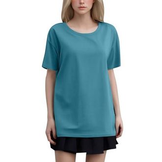 Generic T-shirt pour femme grande taille avec col rond et manches courtes, couleur unie, bleu ciel, 3XL