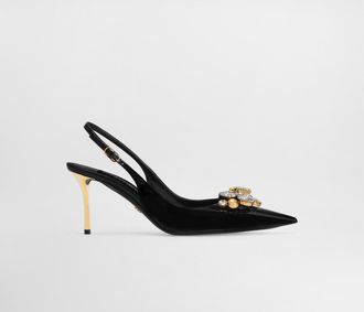 Dolce & Gabbana Patent Leather Slingback With Embellishment - Frau Pumps Und Slingbacks Multicolor 35.5