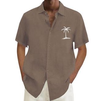 Generic Chemise &agrave; manches courtes pour homme, chemise de plage imprim&eacute;e palmier, chemise d&eacute;t&eacute; d&eacute;contract&eacute;e boutonn&eacute;e, respirante, d&eacute;contract&eacute;e, haut tendance 
