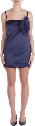 Elisabetta Franchi Femme, Robes, Bleu, Taille: 42 FR Robe en satin duchesse avec fleur brod&eacute;e