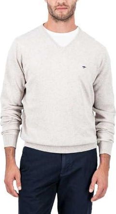 Fynch-Hatton Pull en tricot fin pour homme avec col en V, Blanc hiver, 3XL