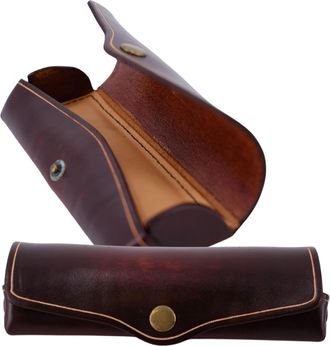 Mika 28063102 Brillenetui gro&szlig;, Etui aus Echt Sattel-Leder Braun, Schutzetui f&uuml;r Brillen und Sehhilfen, Brillenbox f&uuml;r Damen und Herren, brauner Brillenbeh
