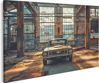 Islandburner Bild auf Leinwand Klassischer Mustang in alter Fabrikhalle für Wohnzimmer Automobil-Enthusiasten Autohandel Bilder Wandbilder Poster