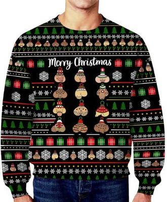 Generic Pull de Noël amusant pour homme, fantaisie et amusant - Imprimé graphique - Chaud - Col rond - Tendance - Décontracté - Tenue dextérieur, Noir, XXL