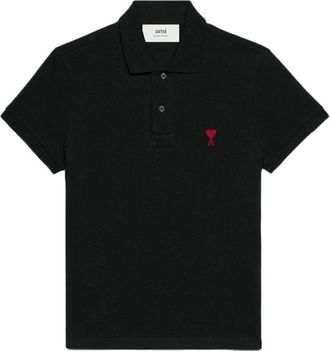 Ami Homme, Tops, Noir, Taille: 2XL Polo Logo Coeur Coton Noir