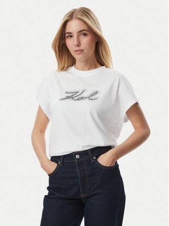 Karl Lagerfeld T-Shirt Rhinestone B4W17048 Wei&szlig; Relaxed Fit