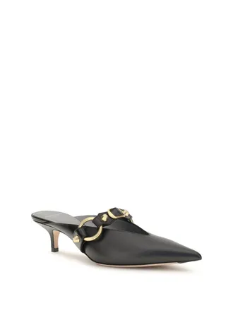 Balenciaga Womens City Mules Black-Gold Calf Leather Bos Taurus Sandal Black/gold