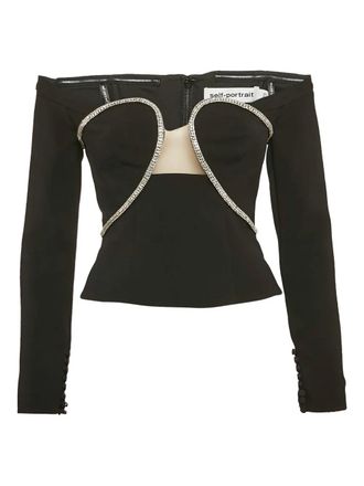 Self Portrait haut-bustier &agrave; ornements en cristal - Noir