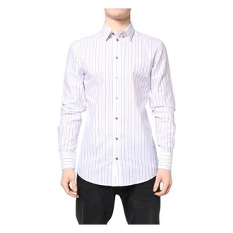 Dolce & Gabbana Homme, Chemises, Blanc, Taille: L Chemise Formelle Blanche &agrave; Rayures en Coton