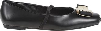 Ferragamo Femme, Chaussures, Noir, Taille: 37 1/2 EU Ballerine &agrave; plaque Vara