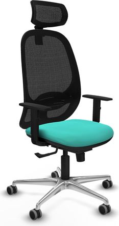 Piqueras y Crespo Stuhl geeignet f&uuml;r Arbeiten mit 1D-Armen, h&ouml;henverstellbare Lendenwirbelst&uuml;tze und Kopfteil, h&ouml;henverstellbar und neigbar, Schwarz/T&uuml;rkis