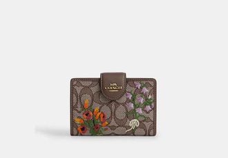 Coach Mittelgro&szlig;es Portemonnaie Aus Signature-Jacquard Mit Rundumrei&szlig;verschluss Und Blumenstickerei