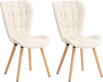 Clp 2er Set Esszimmerstuhl Elda I Stoff, Kunstleder, Samt I Lehnstuhl Mit Robustem Holzgestell Und Stilvollen Ziernähten, Farbe:Creme, Material:Kunstleder