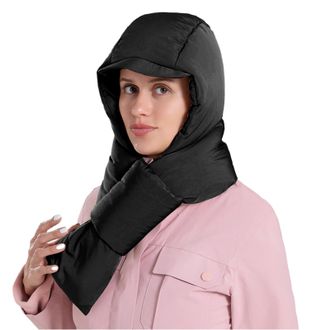 Generic Wasserdichter Schal mit Kapuze, Daunenjacke und Schal | integrierter Geh&ouml;rschutz f&uuml;r M&auml;nner und Frauen, Schwarz, riferimento alla descrizione