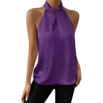 Generic Camisoles en soie pour femme - Élégant - Sans manches - Dos nu - Décontracté - En satin - Pour les sorties, violet, XL