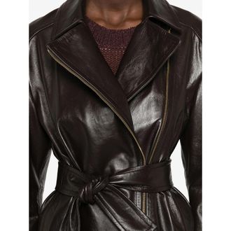 Max Mara Belted Lambskin Jacket - Brown