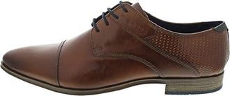 Bugatti Homme Chaussure Basse Business en Cuir véritable Lisse, Derby avec Bout croisé et Tige en Relief, Cognac, 45 EU
