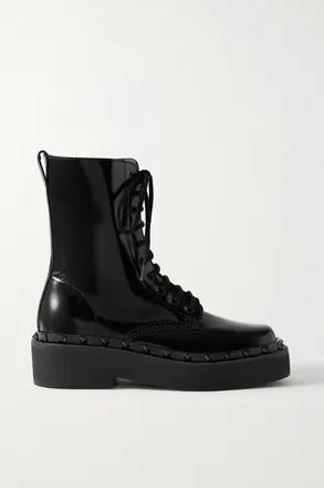 Valentino Garavani Bottines En Cuir Glac&eacute; &Agrave; Ornements Rockstud - Noir