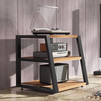 Generic Audio-Komponenten HiFi Rack aus Holz & Stahl, Offener CD-Player-Ständer Audio-Komponenten, Entertainment-Center Schallplattenständer für Kabelbox DVD-