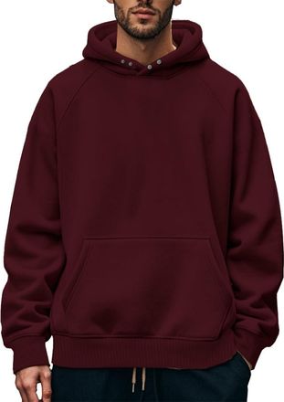 OLIPHEE Lockerer Kapuzenpullover f&uuml;r Herren Fleece Casual Hoodie Herren Herbst Winter mit Tasche Einfarbig Sweatshirt Warme Streetwear Rot 3XL