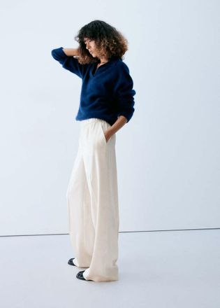 Mango Pantalon droit satin&eacute; &eacute;cru - Femme - XS - MANGO