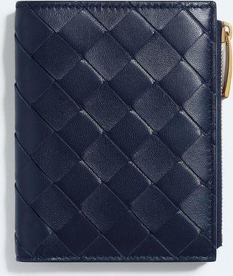 Bottega Veneta Portefeuille &agrave; deux volets Intrecciato petit format - Bleu - Femme - Unisex