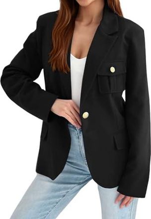 Generic Veste Blazer Noire pour Femme, Manches Longues, col à Revers, Ouverte sur Le Devant, Chaude, idéale pour Le Bureau ou Les Affaires