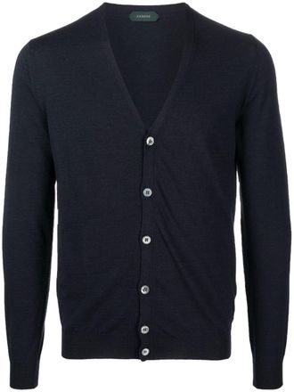 Zanone cardigan en laine vierge à boutonnière - Bleu