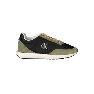 Calvin Klein Schwarzer Leder Damen Sneaker Gr&uuml;ne Akzente - - Shoes - Damen - Schwarzk - 37 EU