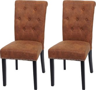 Mendler 2er-Set Esszimmerstuhl Chesterfield II, Stuhl K&uuml;chenstuhl, Nieten - Wildlederimitat, dunkle Beine