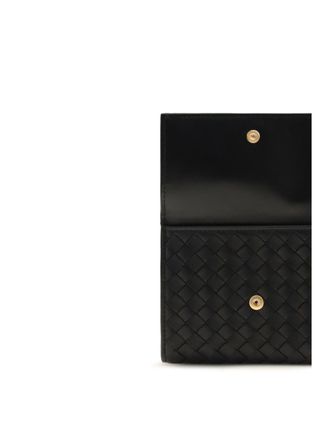 Bottega Veneta Womens Trifold Wallet Intrecciato Black-Gold Lamb Leather & Purses Black/gold
