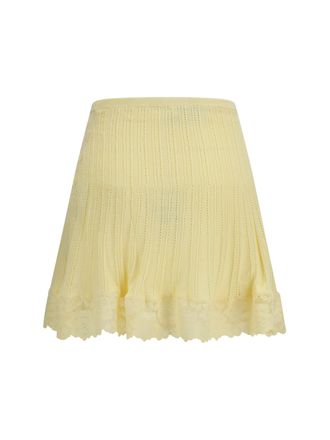 Self Portrait Womens Pointelle Knit Mini Skirt Yellow Viscose; Polyamide; Polyester